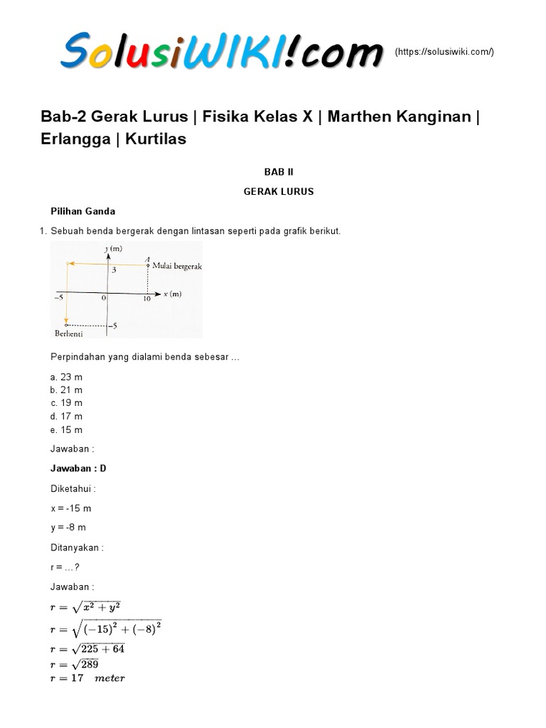 Bab-2 Gerak Lurus - Fisika Kelas X - Marthen Kanginan - Erlangga - Kurtilas - SolusiWIKI | PDF