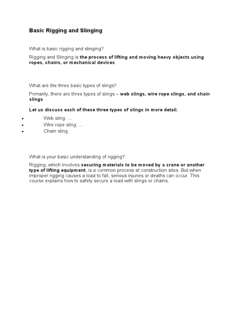 Basic Rigging and Slinging | PDF