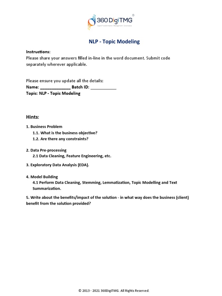 NLP - Topic Modeling: Hints | PDF
