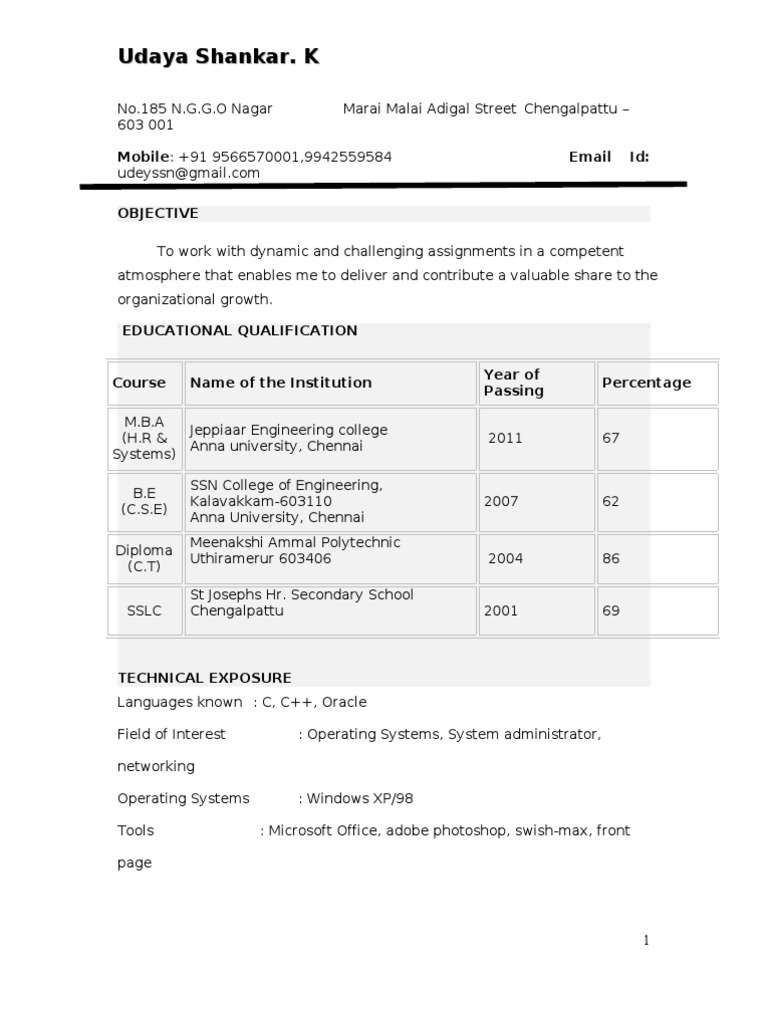 Udaya Shankar Resume | PDF
