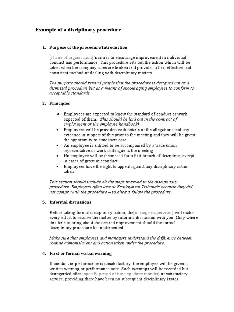 Example of A Disciplinary Procedure | PDF | Disciplines | Employment