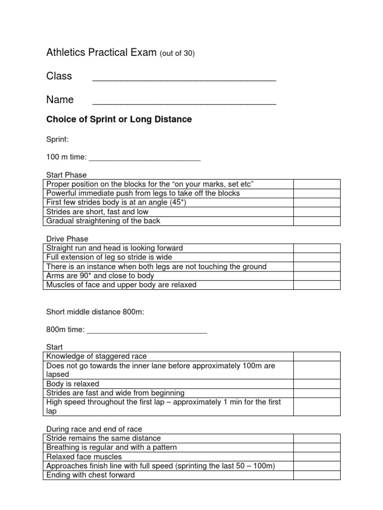 Athletics Practical Exam Sheets-1 | PDF | Track And Field | Hobbies