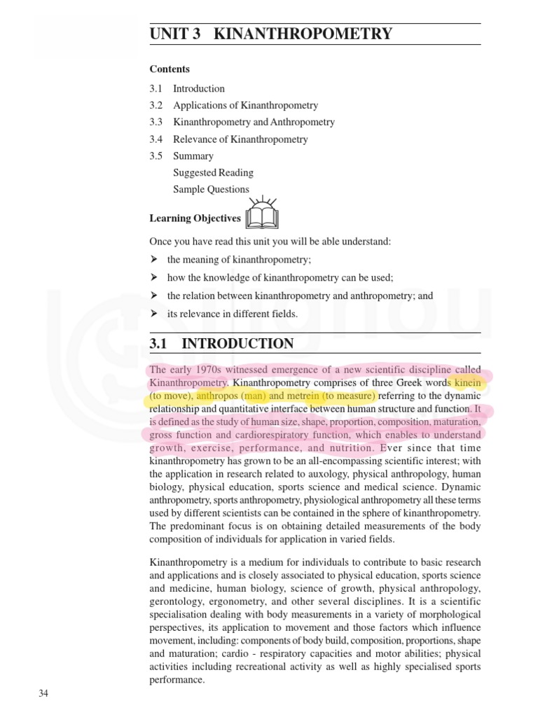 Unit 3 Kinanthropometry: Anthropometric and Physiological Dimensions ...