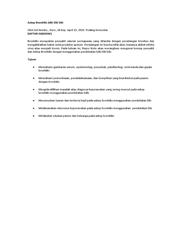 Askep Bronkitis Sdki Slki Siki | PDF