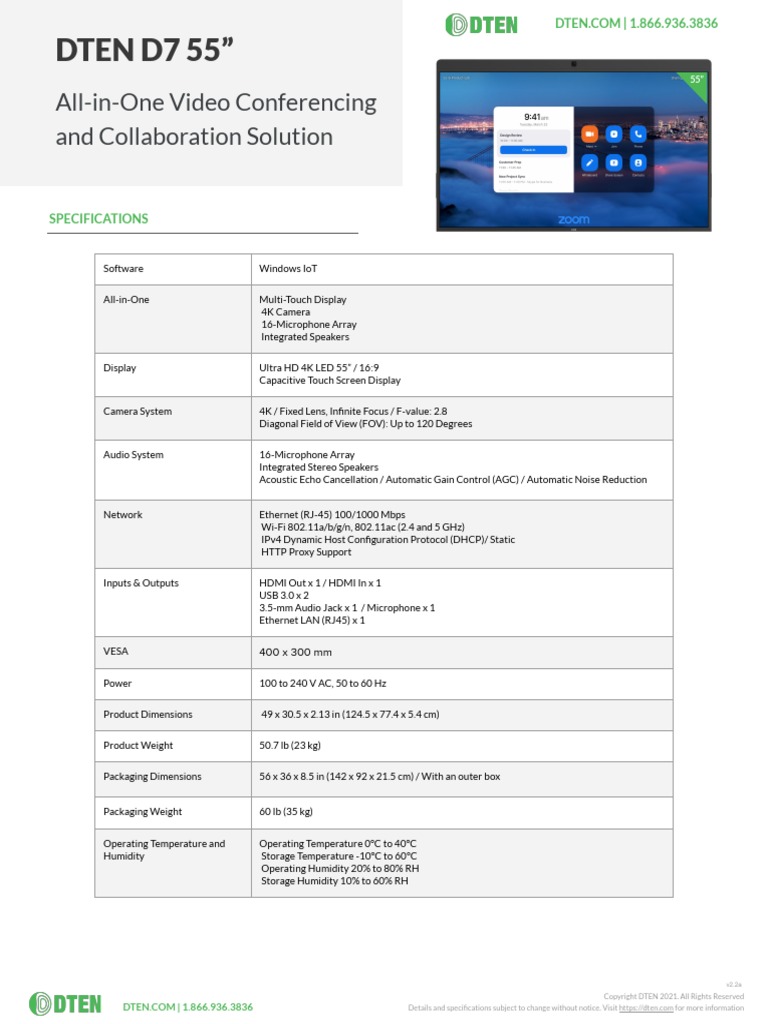 DTEN D7 55": All-in-One Video Conferencing and Collaboration Solution ...