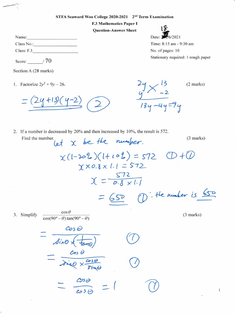 Maths f3 Exam Paper | PDF