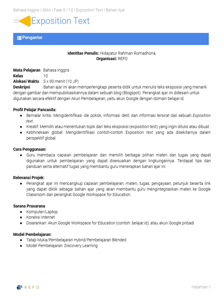Bahasa Inggris Bahan Ajar 10 Exposition Text | PDF