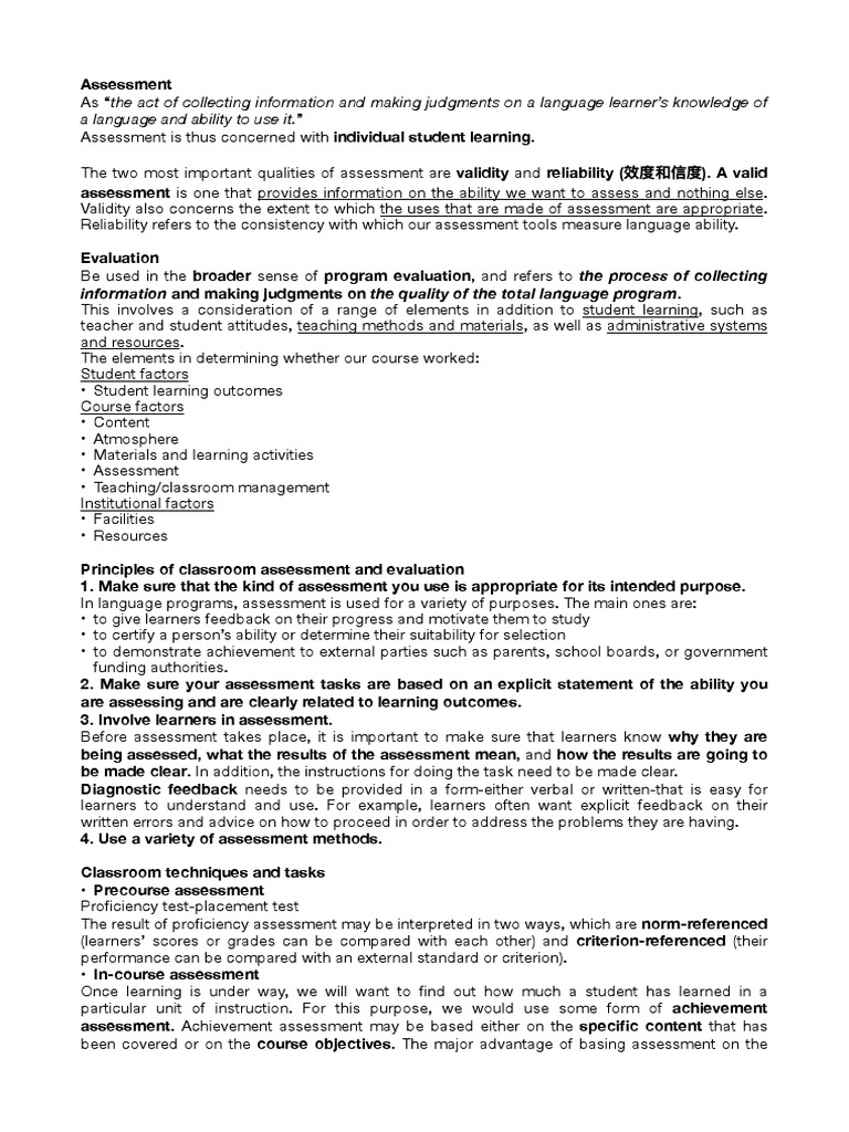 Language Assessment and Evaluation Guide | PDF | Educational Assessment ...
