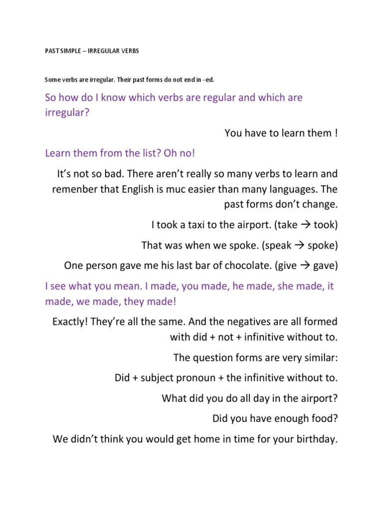Irregular Verbs in Past Simple Guide | PDF | Verb