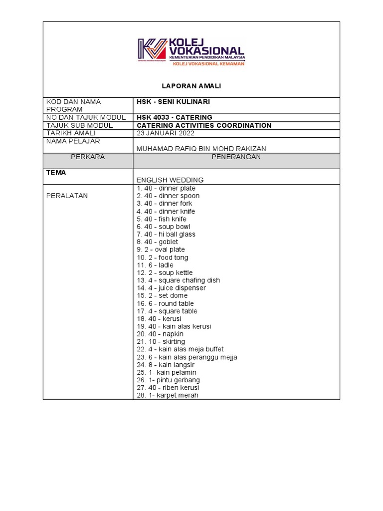 Laporan Amali Catering | PDF