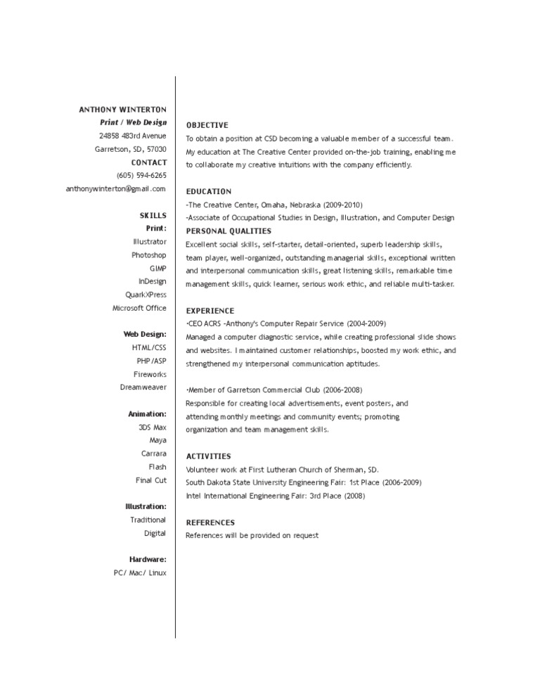 Anthony Winter Ton Resume | PDF | Web Design | Software