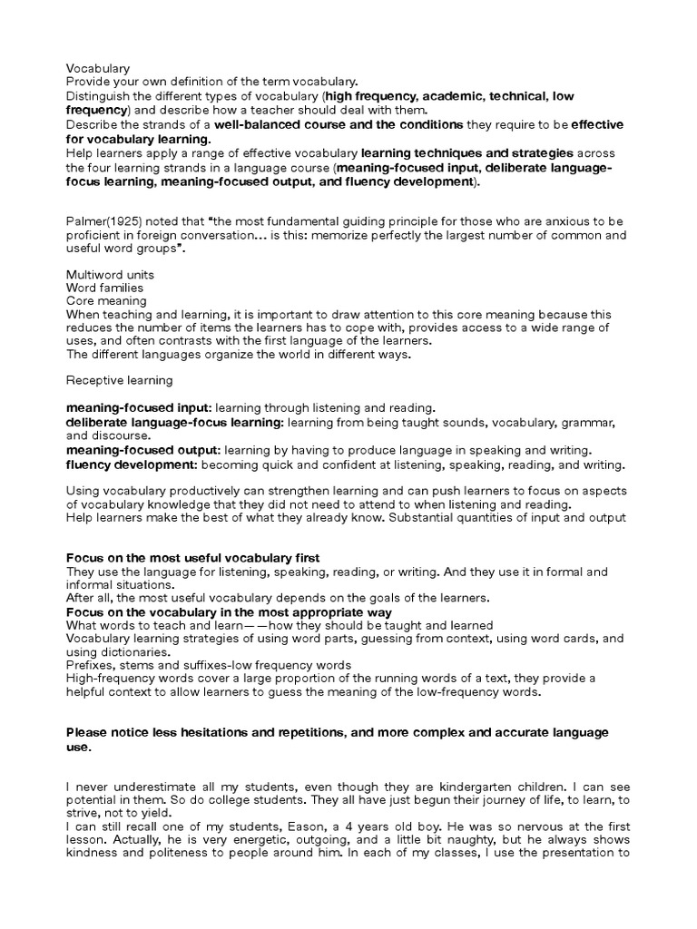 Vocabulary Notes | PDF | Vocabulary | Learning