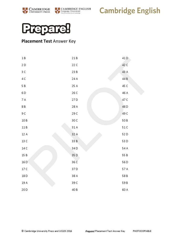Prepare! Placement Test Teacher Answer Key | PDF