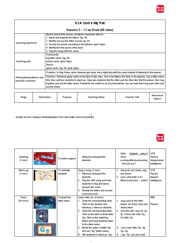 TG - K1A U4 I Can Read - 20190222 | PDF | Letter Case | Cognition