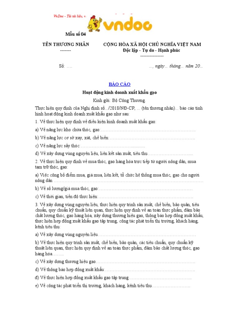 Bao Cao Hoat Dong Kinh Doanh Xuat Khau Gao | PDF