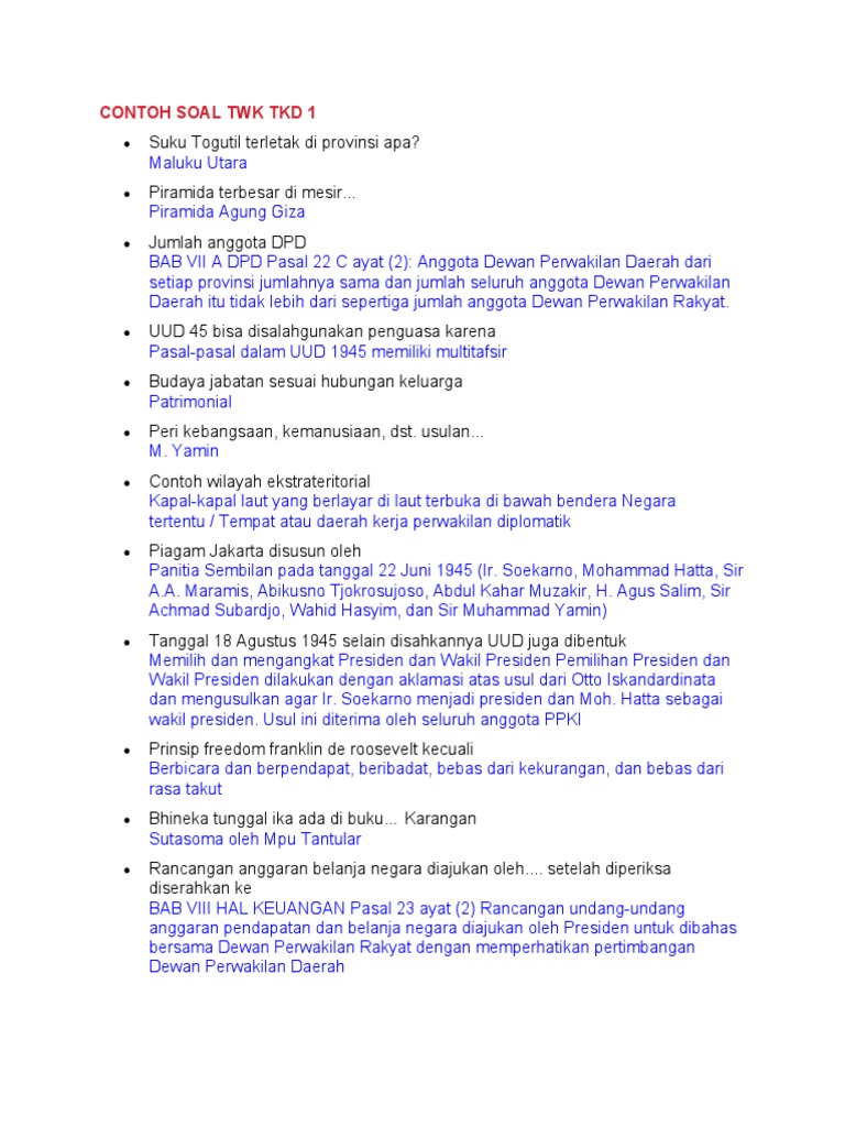 Contoh Soal TWK TKD 1 | PDF