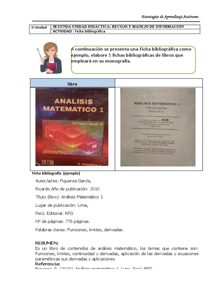 A Continuación Se Presenta Una Ficha Bibliográfica Como Ejemplo ...