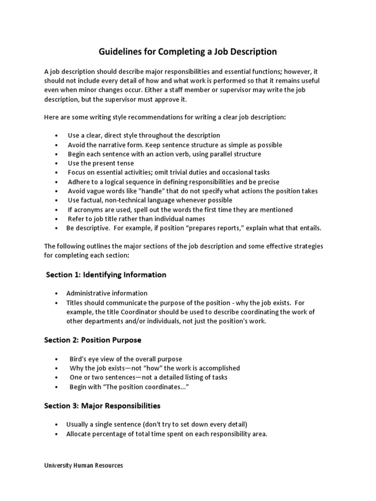 Guidelines For Completing A Job Description - Revised | PDF ...