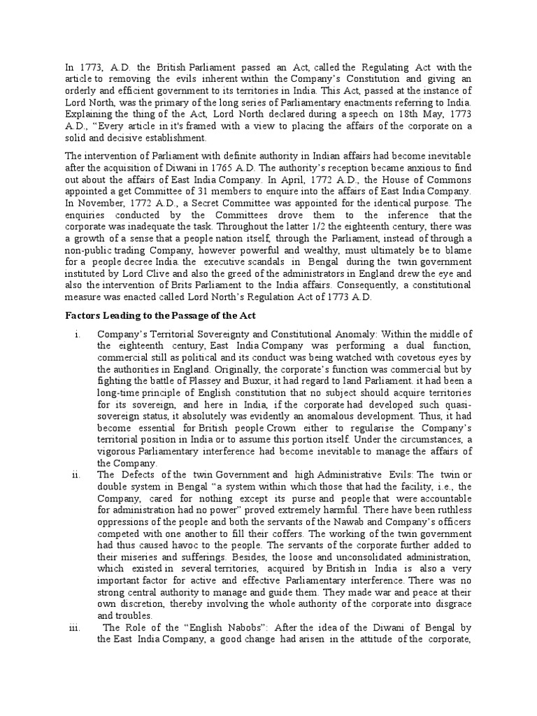 Assignment Regulating Act of 1773 | PDF | East India Company | Justice