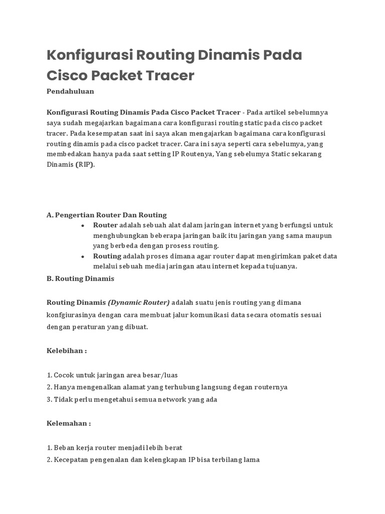 Konfigurasi Routing Dinamis Pada Cisco Packet Tracer | PDF