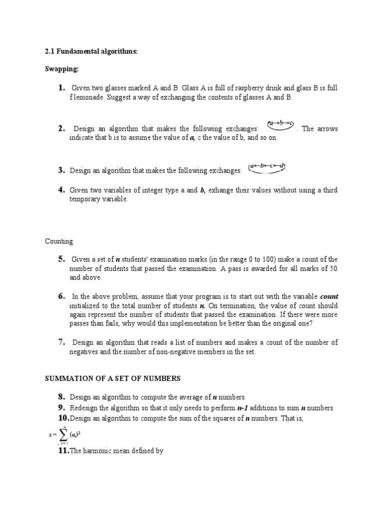 Algorithms: Swapping, Counting, Summation | PDF | Array Data Structure | Decimal