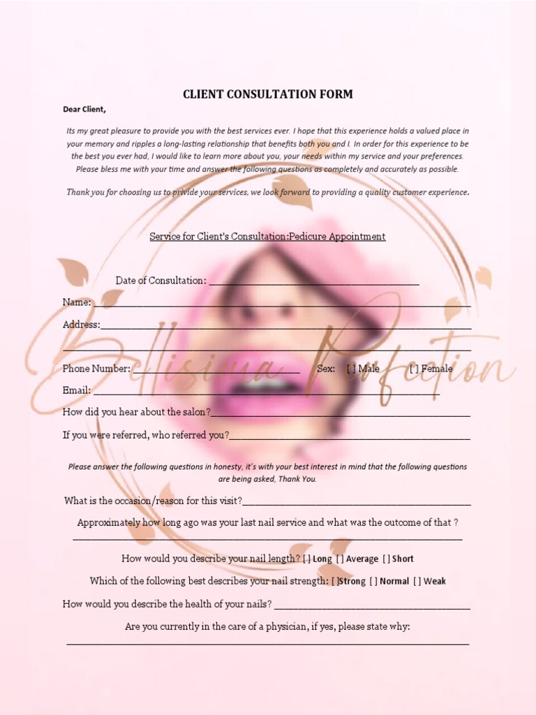 Client Consultation Form - Pedicure Appoinment | PDF | Pregnancy ...