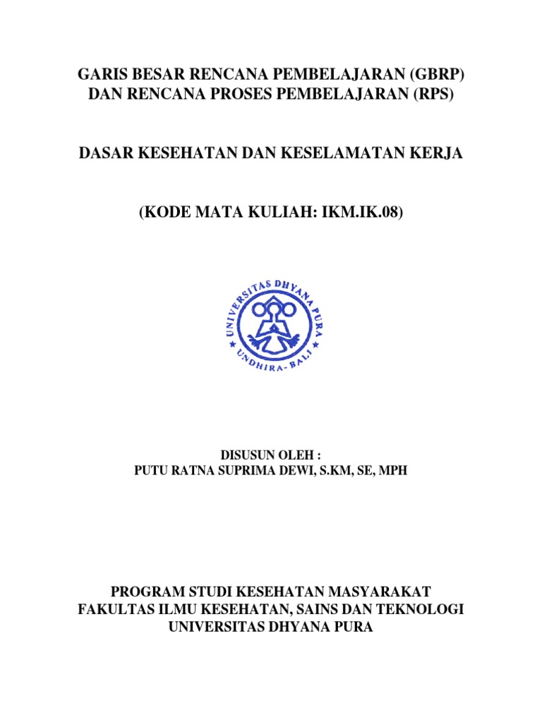 PDF Rps Dasar Kesehatan Dan Keselamatan Kerjadocx Convert Compress | PDF