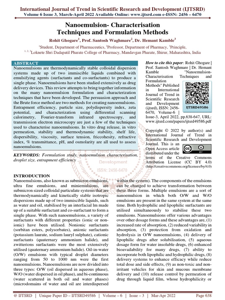 Nanoemulsion Characterisation Techniques and Formulation Methods | PDF ...