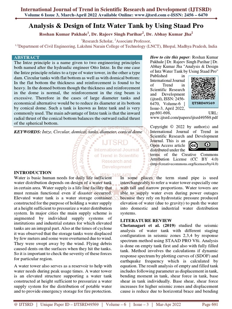 Analysis and Design of Intz Water Tank by Using Staad Pro | PDF ...