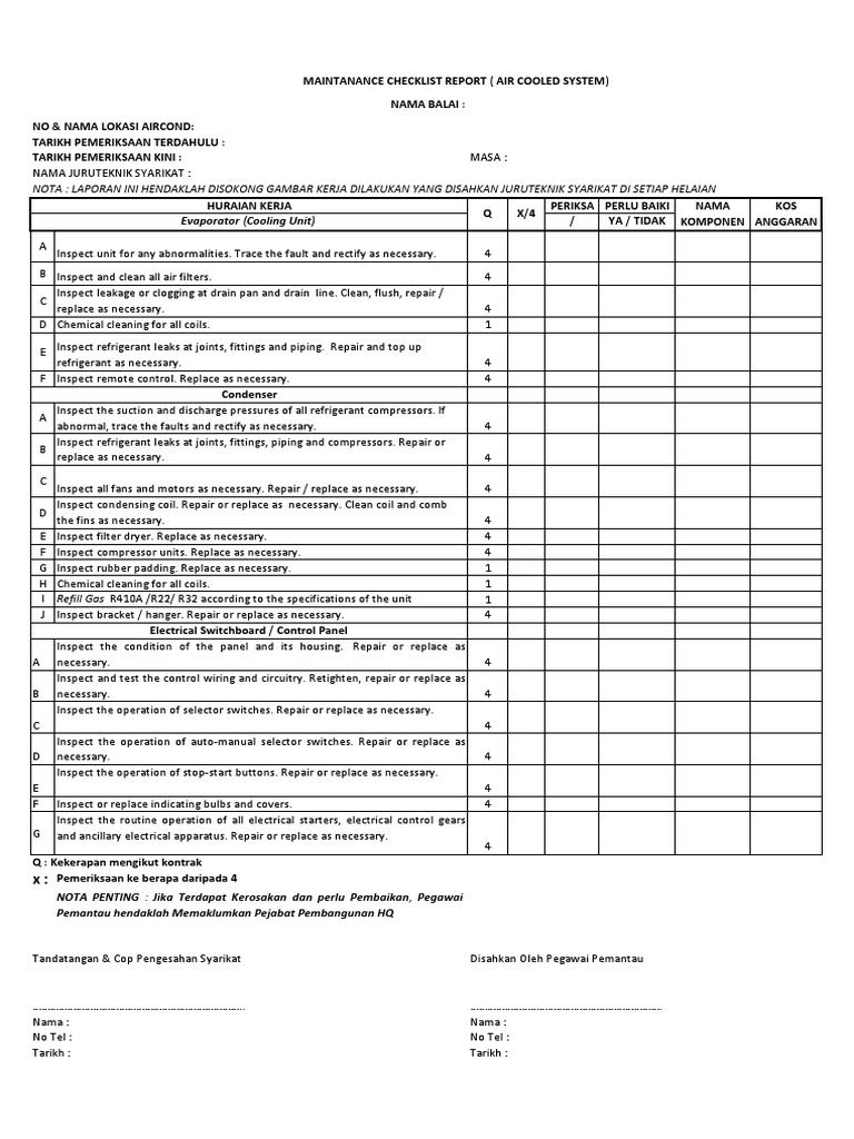 SAMPLE Checklist Report Aircond | PDF | Electromechanical Engineering ...