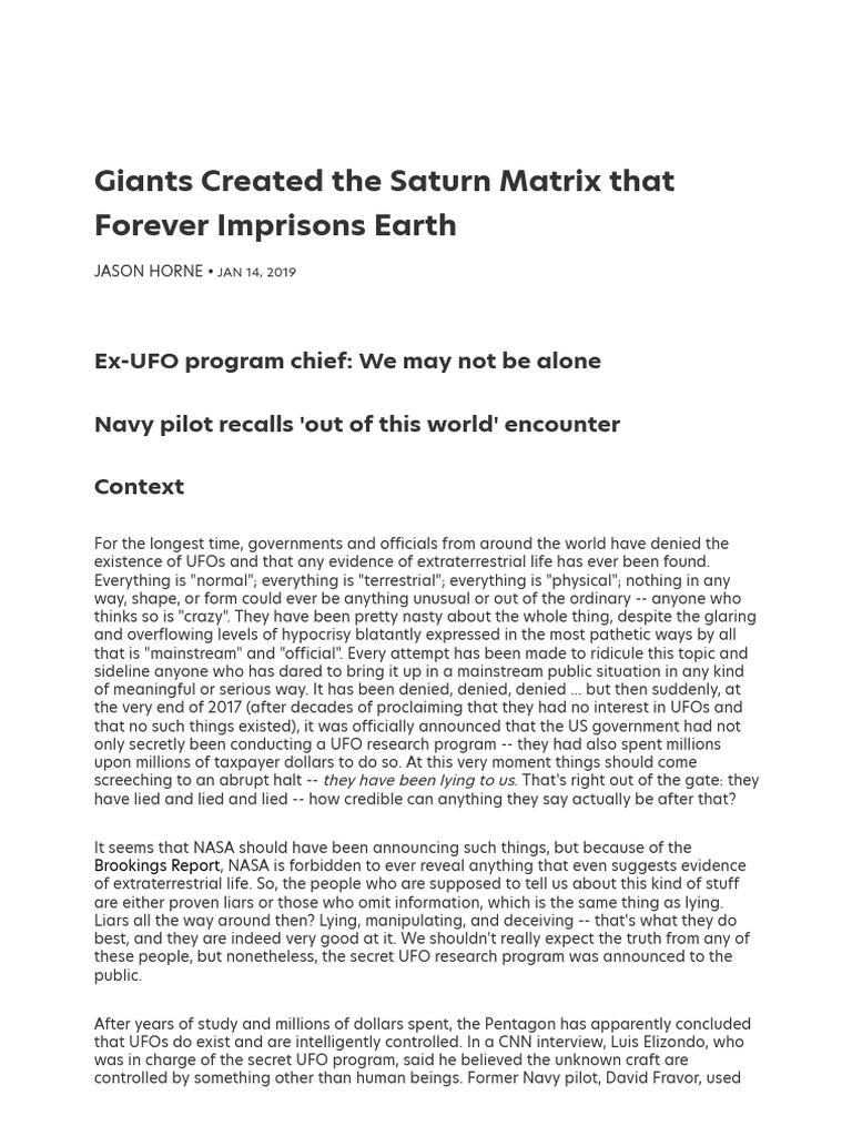 Giants Created The Saturn Matrix That Forever Imprisons Earth | PDF ...