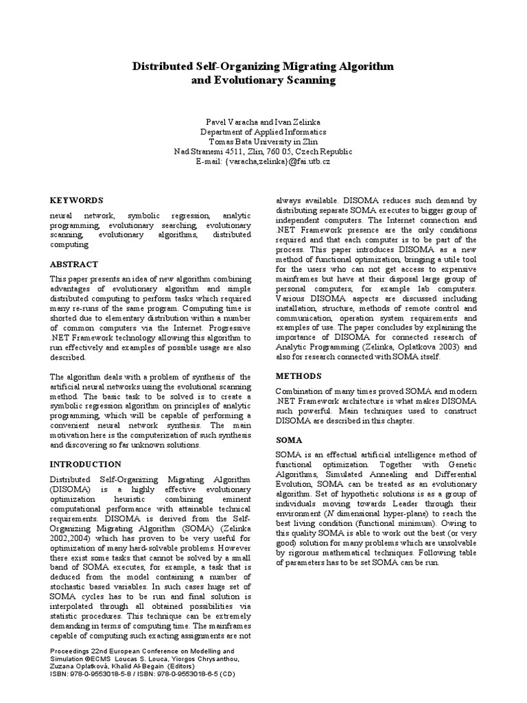 Distributed Self Organizing Migrating Algorithm And Evolutionary Scanning Pdf Function