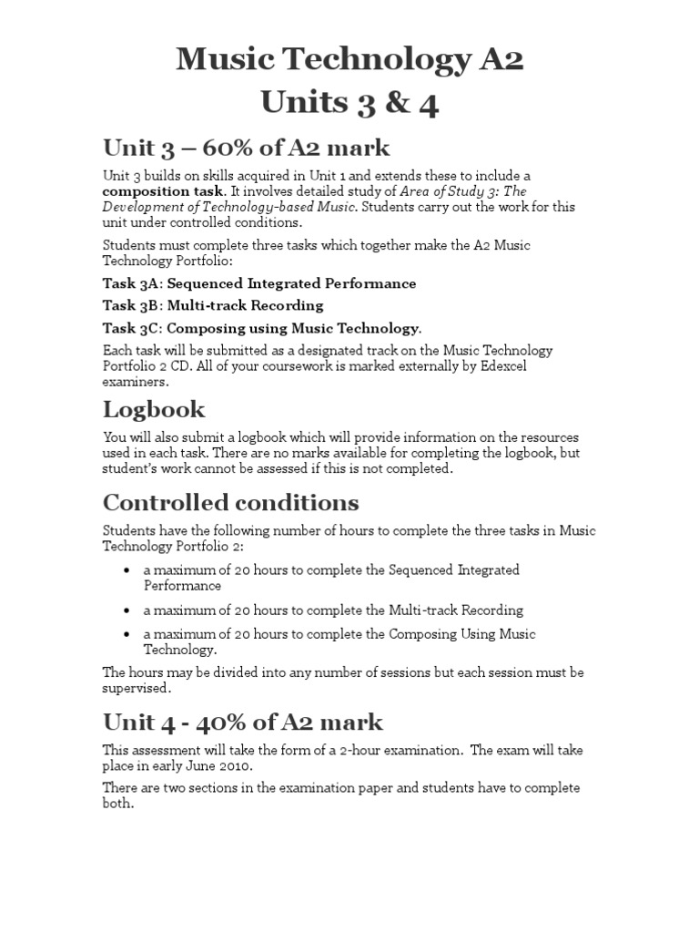 A2 Music Technology Unit 3 & 4 Outline | PDF