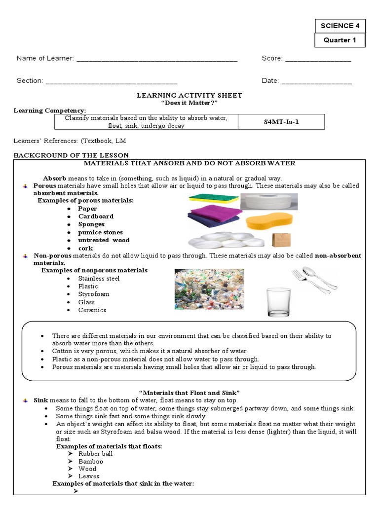 Learning Activity Sheet in Science Quarter 1 | PDF | Decomposition ...