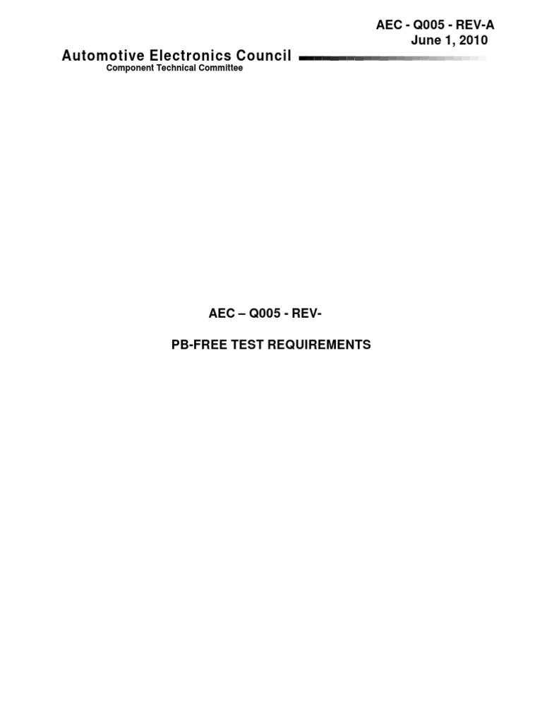 AEC - Q005 - Rev - A Pb-Free Test Requirements | PDF | Soldering | Solder