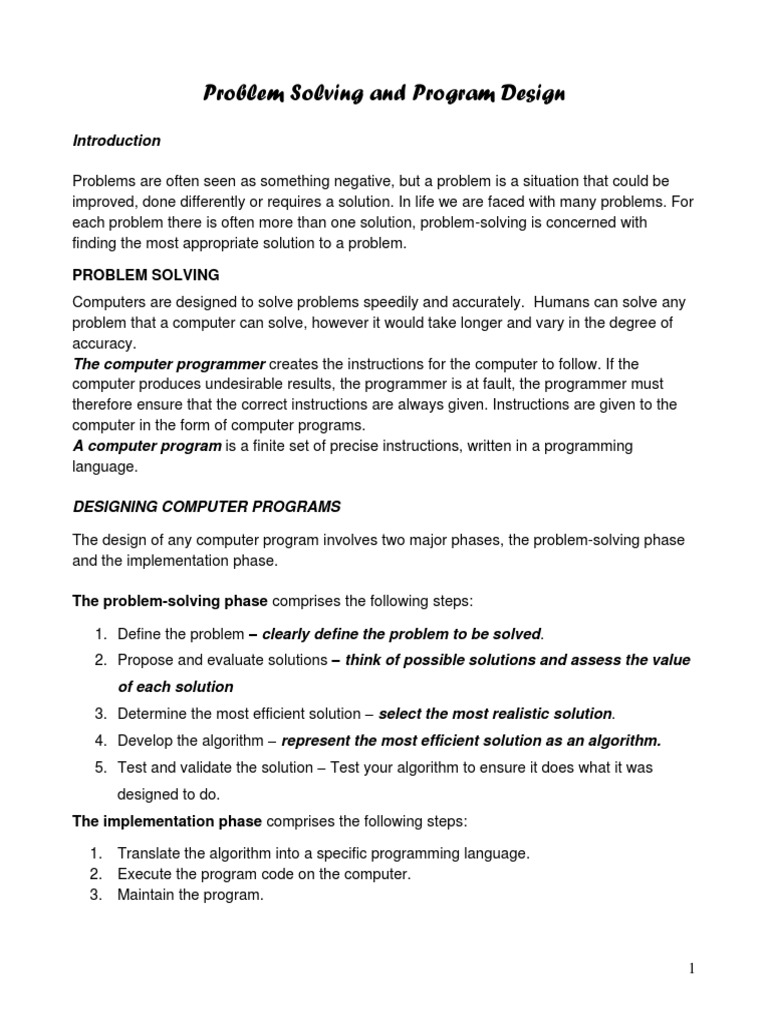 Problem Solving Handout Download Free Pdf Computer Program Programming