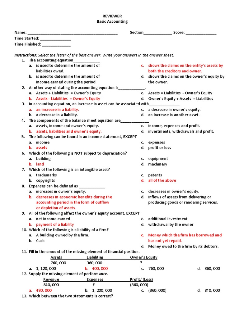 Reviewer in Basic Accounting 2 Key | PDF | Equity (Finance) | Debits ...