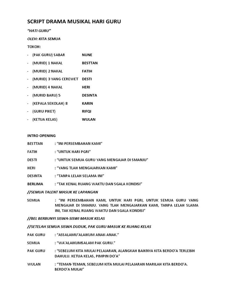 Script Drama Musikal Hari Guru | PDF