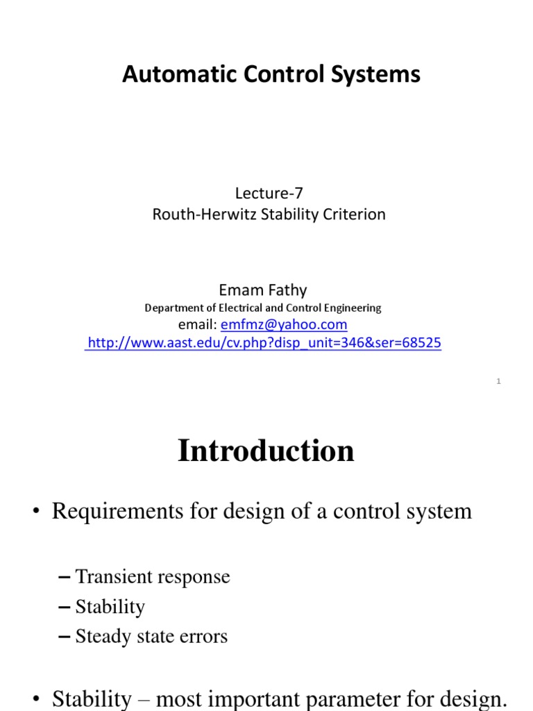 Routh-Hurwitz Stability Criterion Explained | PDF | Computer Engineering | Algorithms