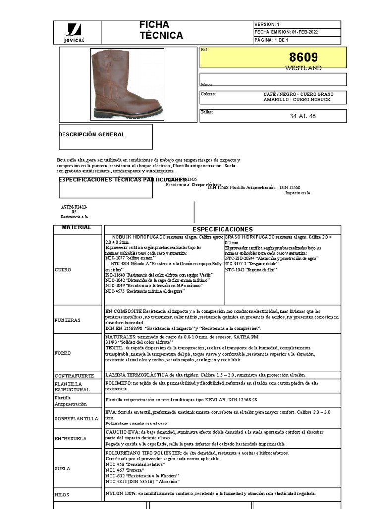 4 Ficha Tecnica Botas de Cuero 86092 | PDF | Materiales | Ingeniería de Edificación