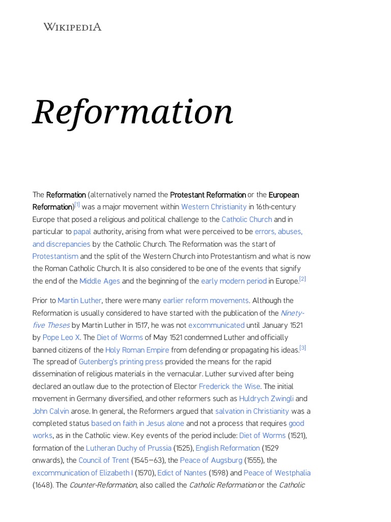 Reformation - Wikipedia | PDF | Protestantism | Martin Luther