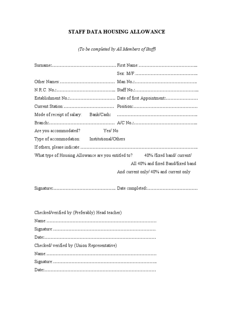 Housing Allowance Form | PDF