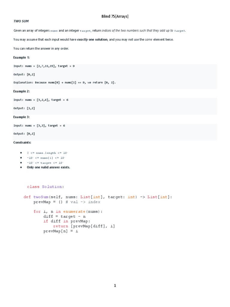 Blind 75 (Arrays) : Example 1 | PDF | Array Data Structure | Mathematics