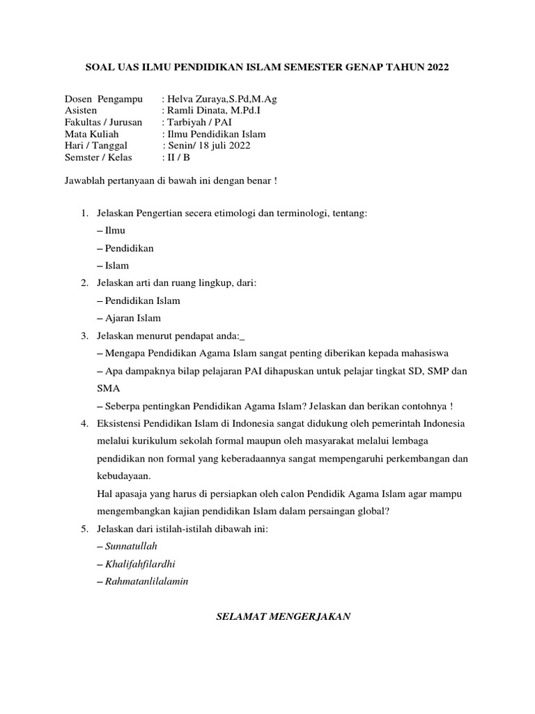 Ainul Yakin UAS Ilmu Pendidikan Islam | PDF