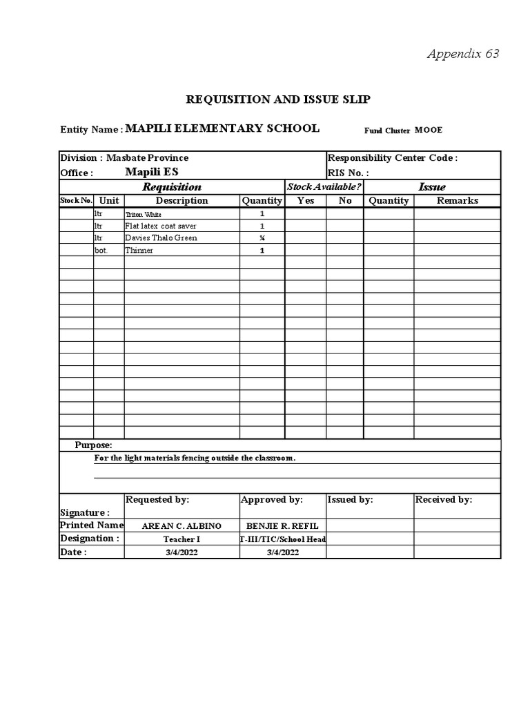 Requisition and Issue Slip | PDF