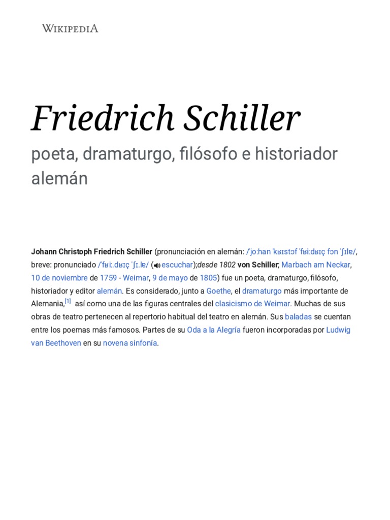 Vida y Obra de Friedrich Schiller | PDF | Friedrich Schiller