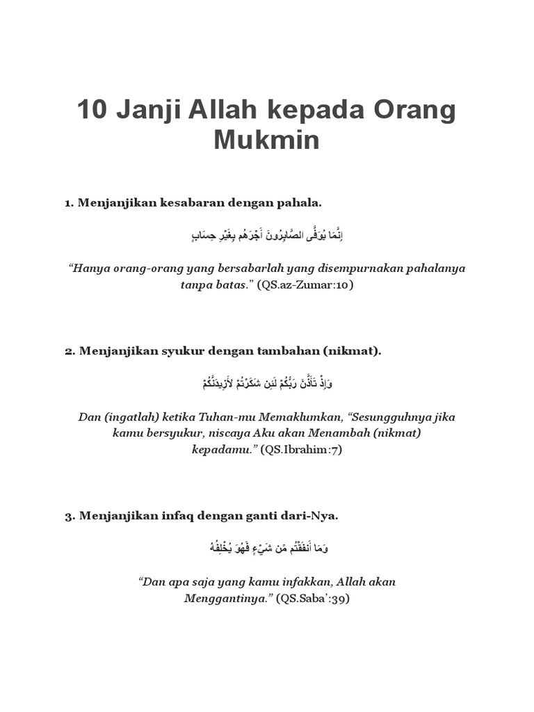 10 Janji Allah Kepada Orang Mukmin | PDF