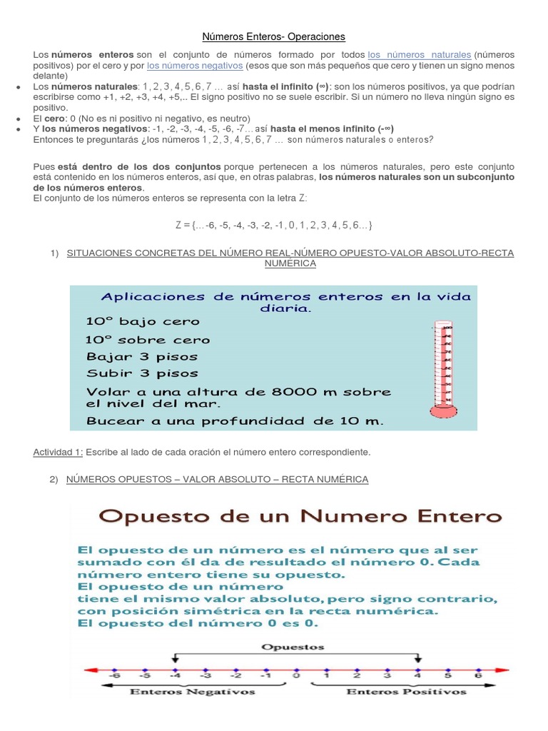 Números enteros y operaciones básicas | PDF | Entero | Números