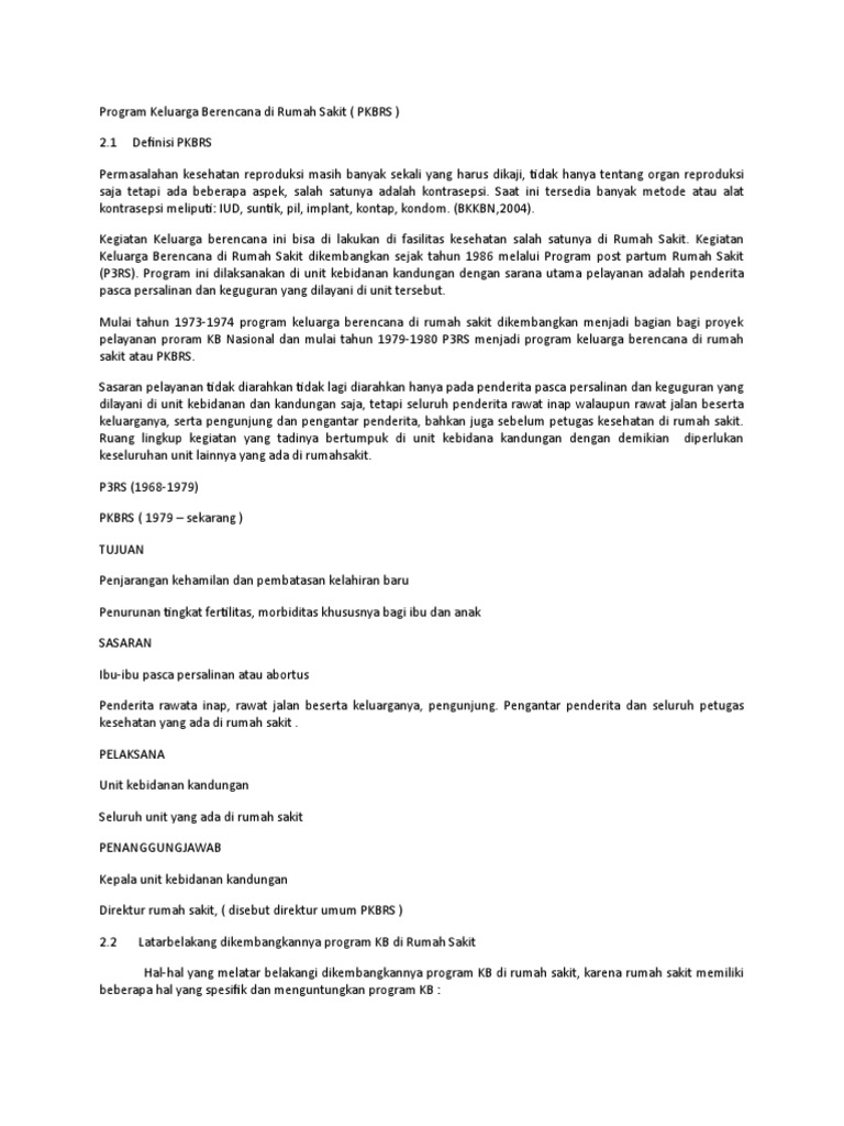 Program KB di Rumah Sakit: Definisi dan Tujuan | PDF