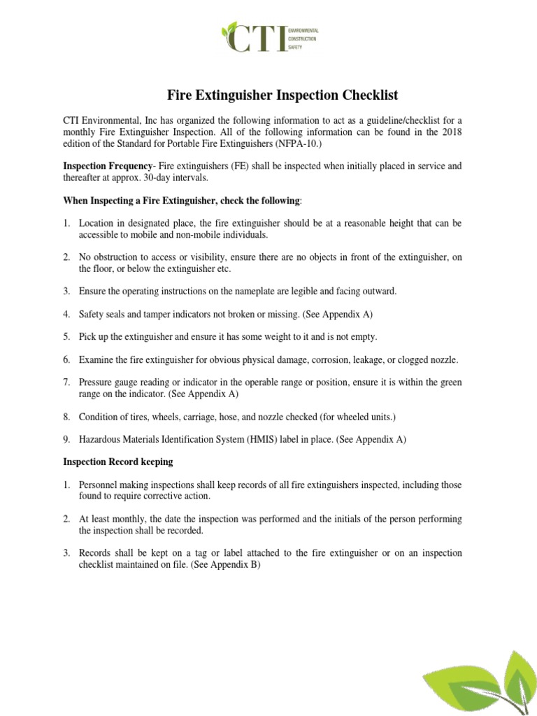 Fire Extinguisher Checklist c | PDF | Safety